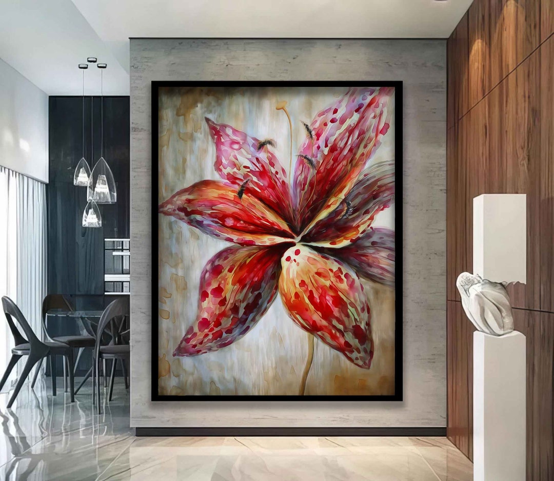 Abstract Lily Flower Modern Canvas, Lily Flower Wall Art, Framed Lily ...