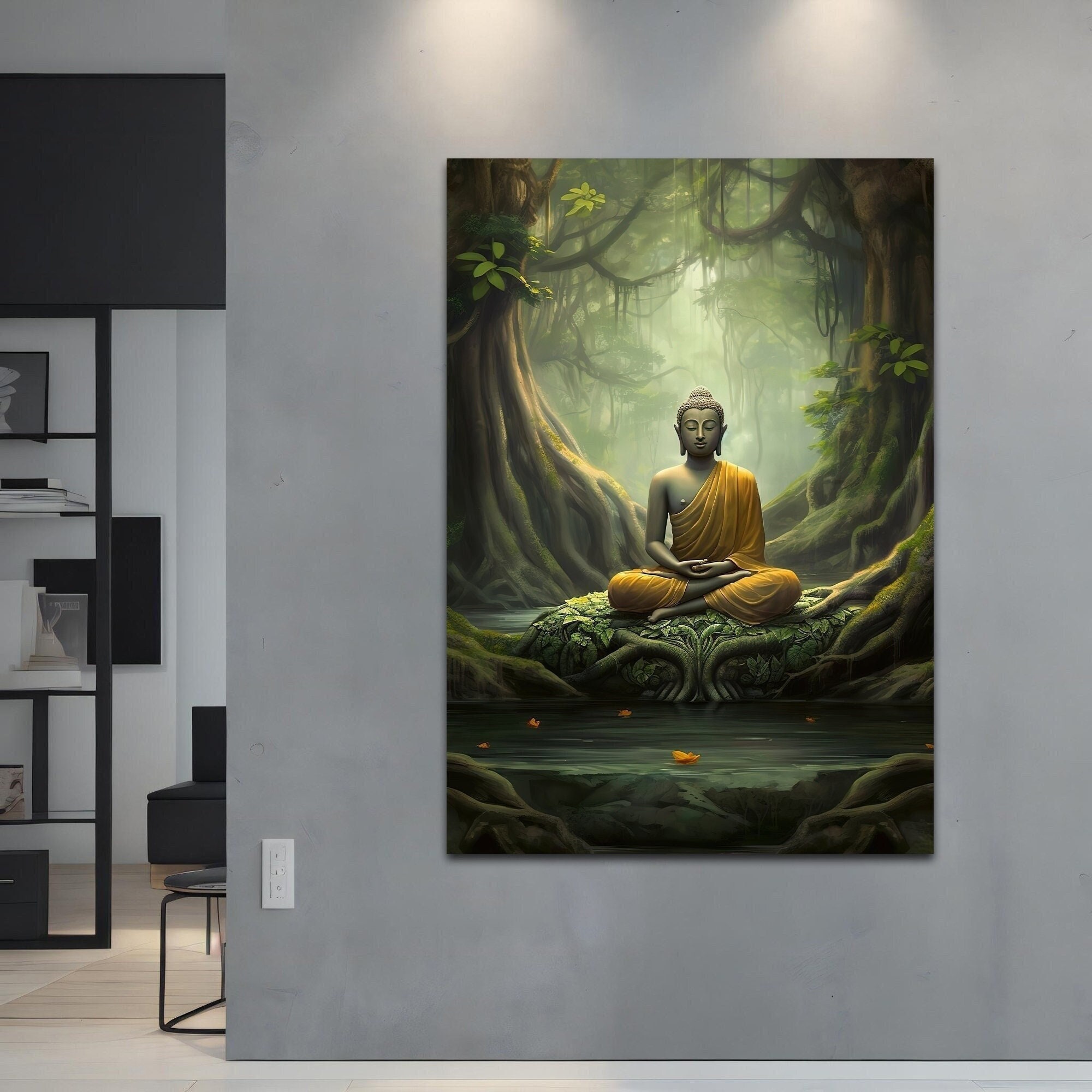 Buddha in the Jungle Canvas Wall Art, Buddha Print Green Canvas, Buddha ...