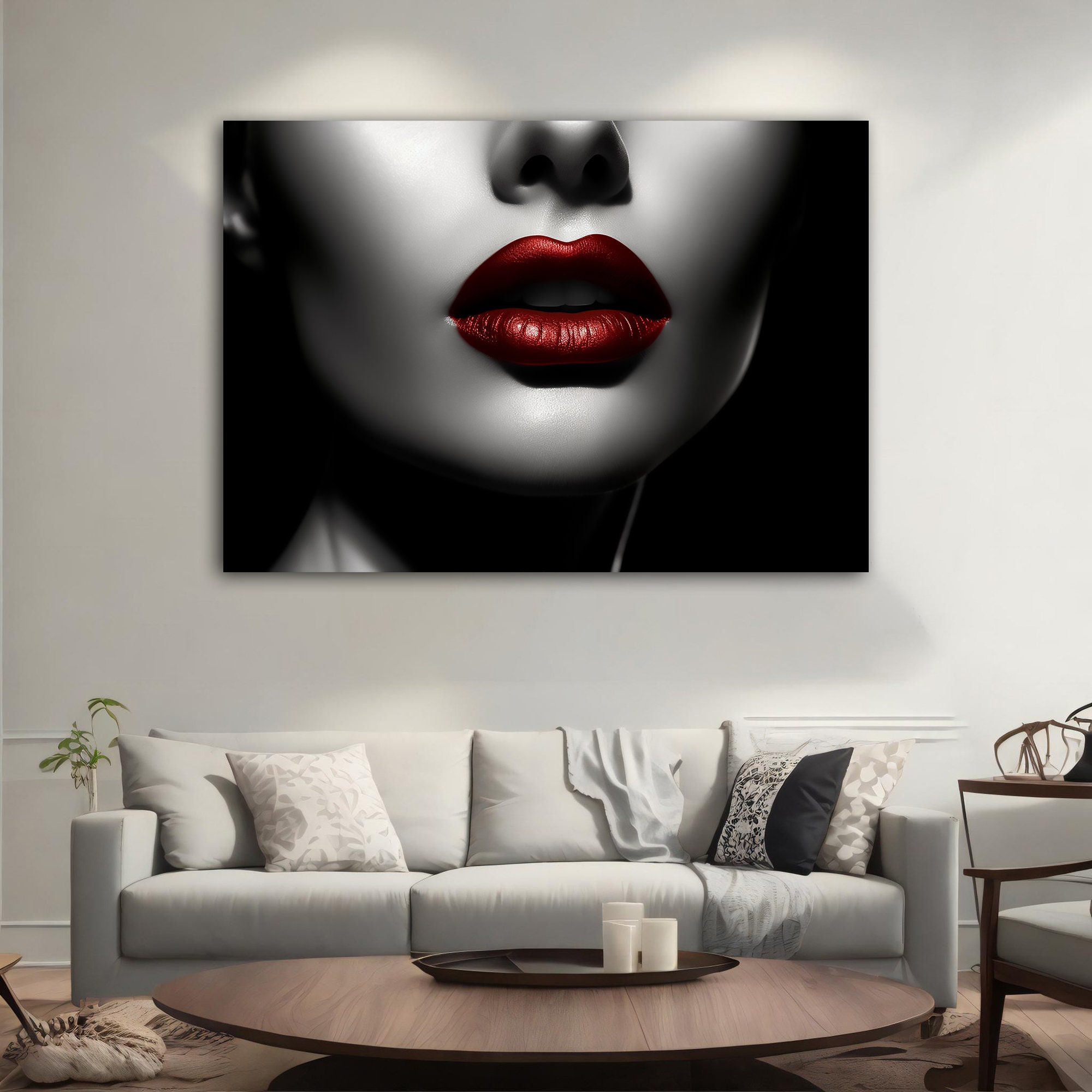 Red Lip Modern Canvas Wall Art, Pop Art Lip Canvas Print, Artistic Lip ...