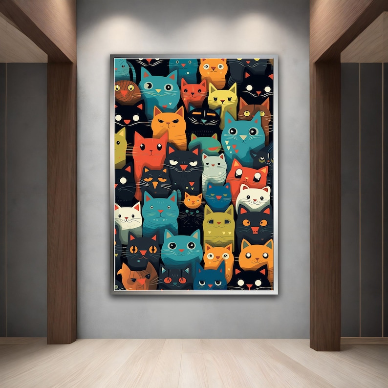Cute Cats Canvas Wall Art Colorful Cats Wall Art Animal - Etsy