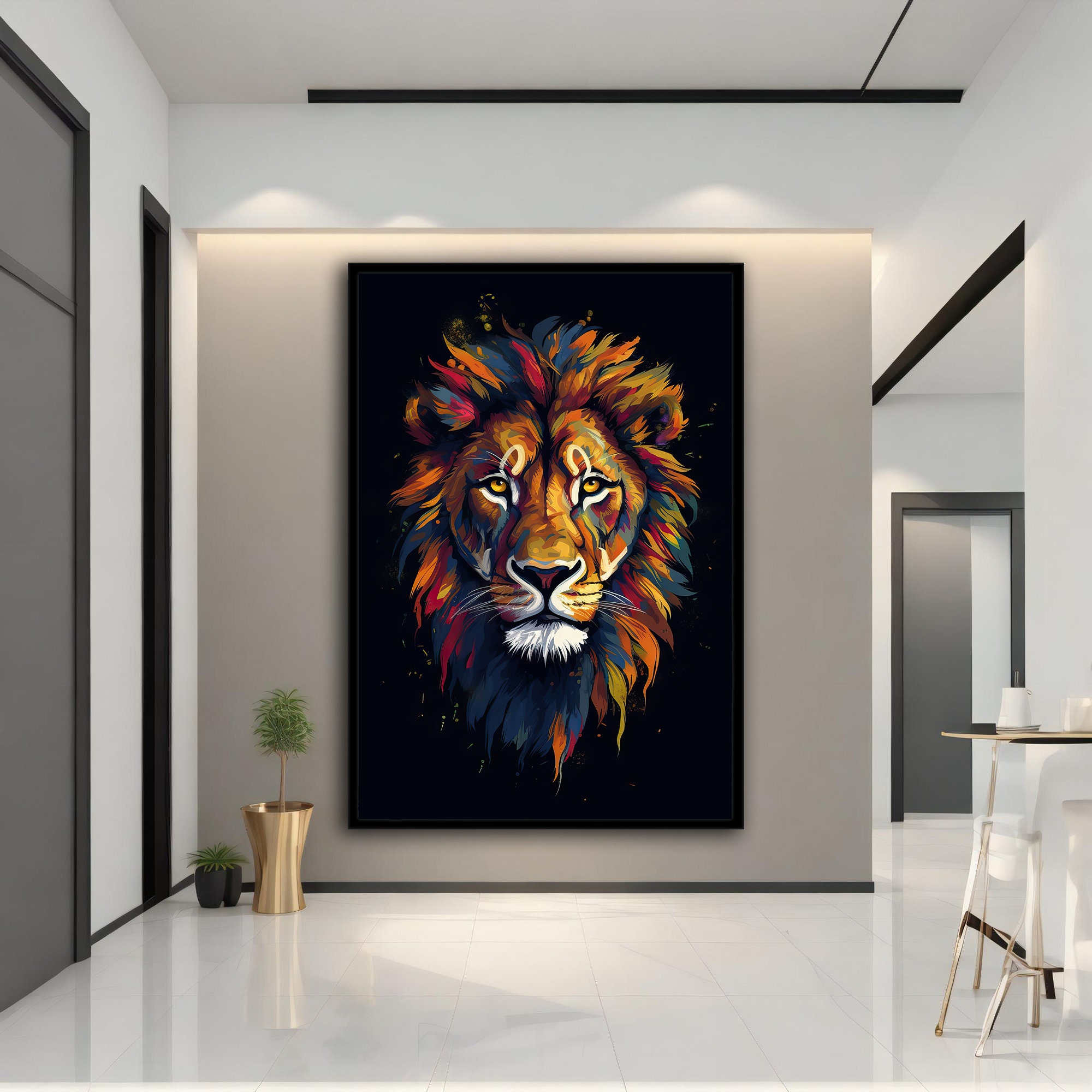 Lion Canvas Painting, Colorful Animal Canvas, Animal Painting, Lion ...