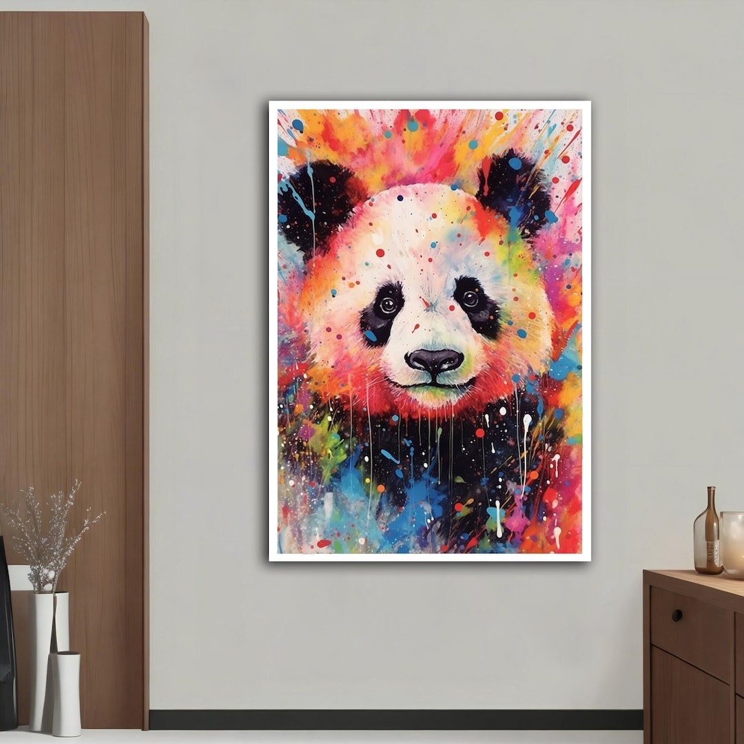 Cute Panda Colorful Canvas Wall Art, Colorful Panda Canvas Print, Panda ...