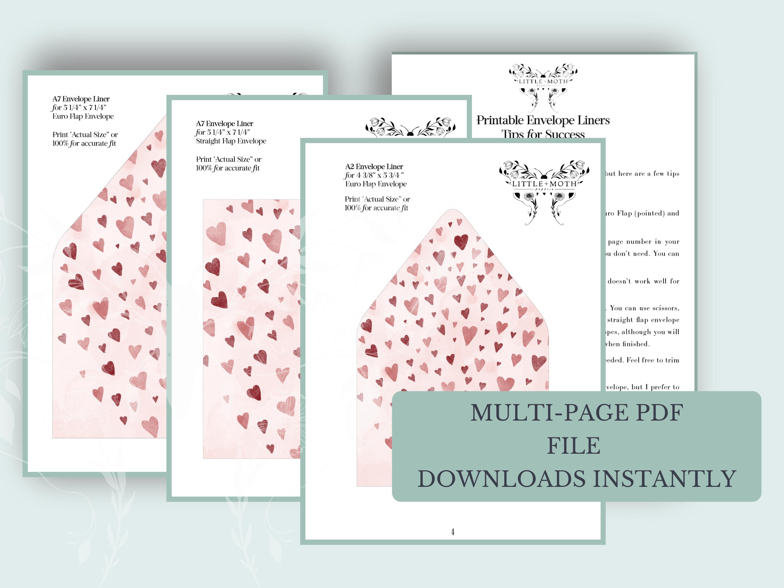 Digital Download Pink and Red Heart Printable Envelope Liners ...
