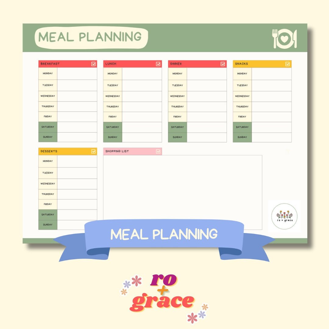 Meal Planning Worksheet PDF INSTANT DOWNLOAD - Etsy