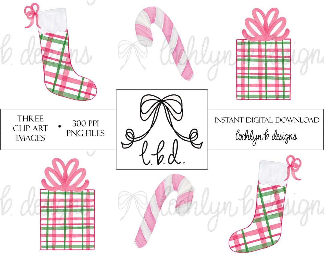 Watercolor Christmas Clipart Bundle | Holiday Stocking & Candy Cane ...