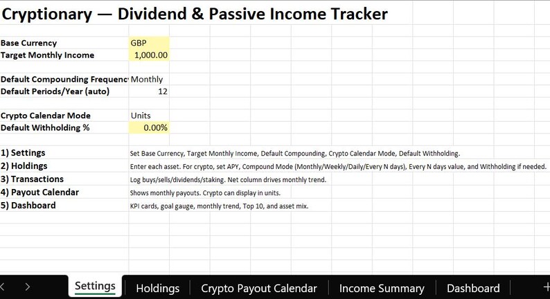 Dividend & Passive Income Excel Tracker | Stocks, Etfs and Crypto ...