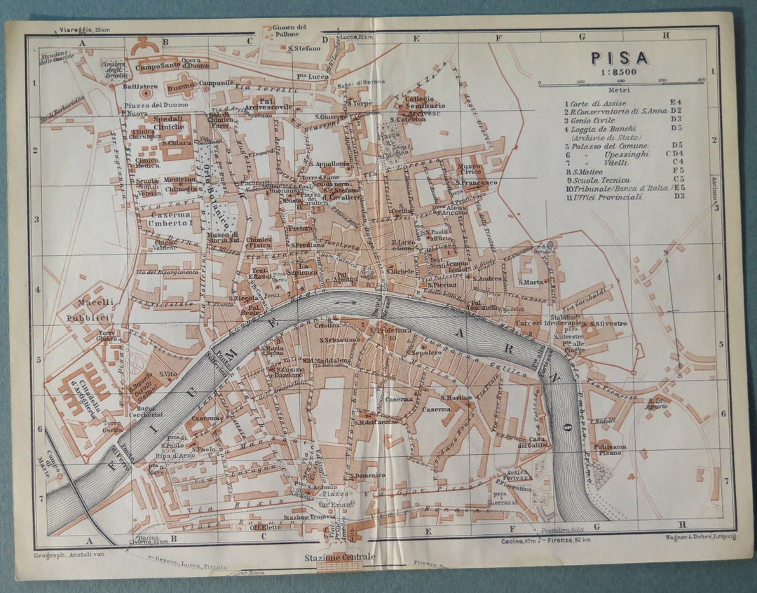1895 Map of Pisa, Italy From "baedeker's Northern Italy" | Rare Antique ...