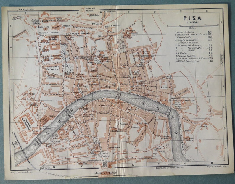 1895 Map of Pisa, Italy From "baedeker's Northern Italy" | Rare Antique ...