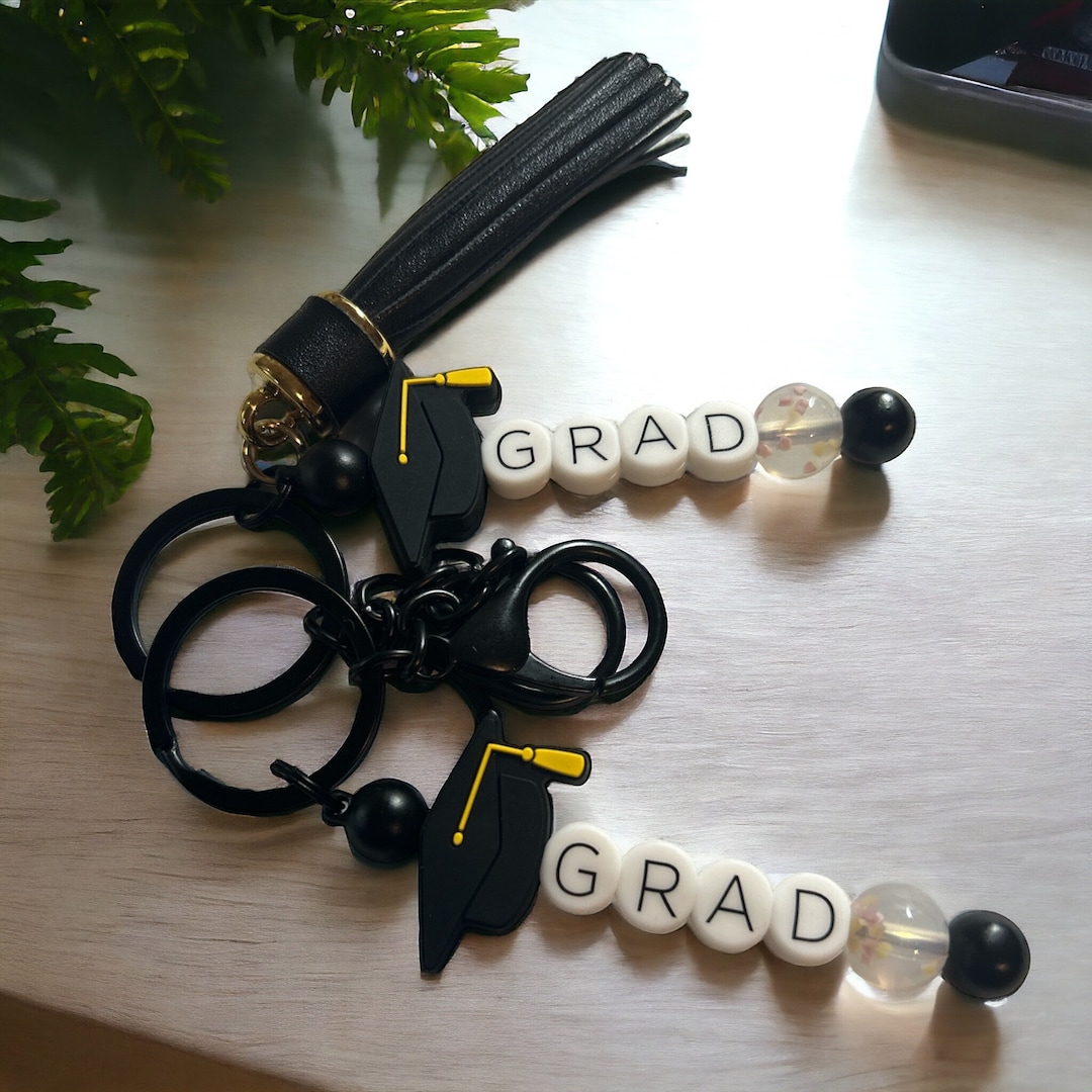 Grad Cap Beaded Bar Keyring, Bar Keychains, Key Accessories, Student ...