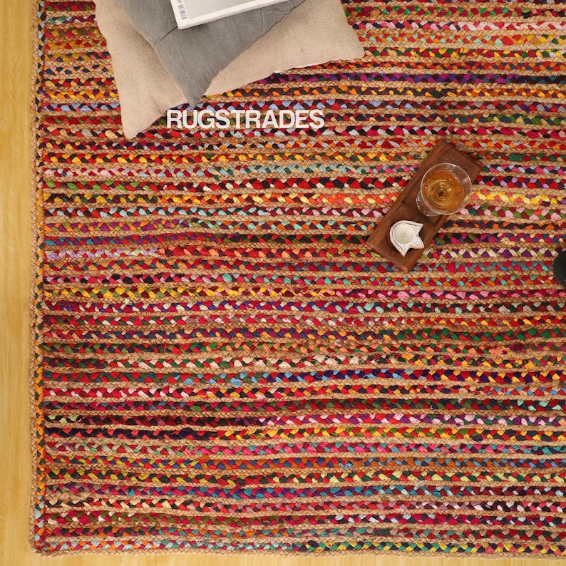 Rainbow Jute Braided Chindi Rug – Handmade Colorful Floor Mat, Eco ...