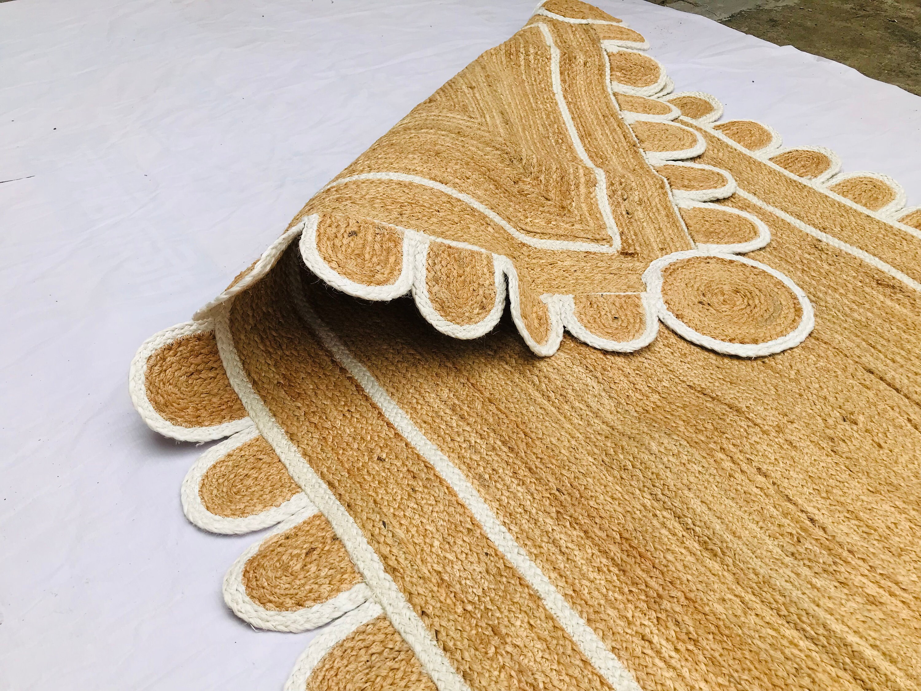 Scallop Jute Rug, Scalloped Runner Rug, Jute Scallop Rug, off White ...