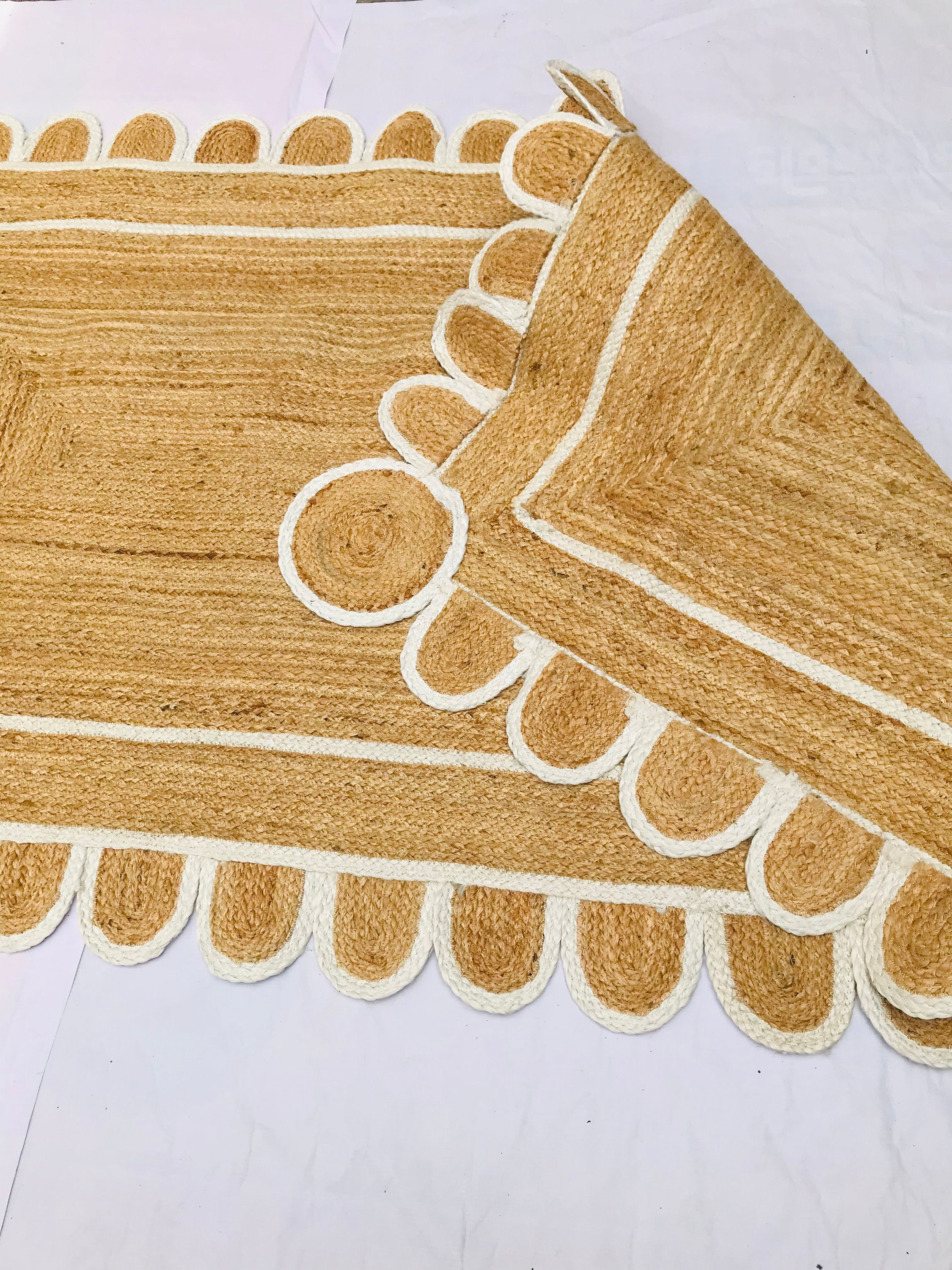 Scallop Jute Rug, Scalloped Runner Rug, Jute Scallop Rug, off White ...