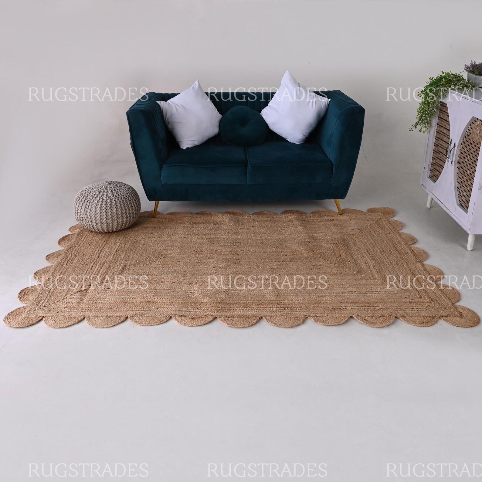 Natural Scalloped Jute Rug Scallop Pattern Rug Natural Jute Rug ...