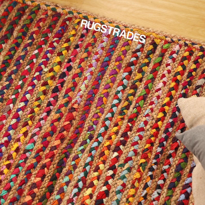 Rainbow Jute Braided Chindi Rug – Handmade Colorful Floor Mat, Eco ...