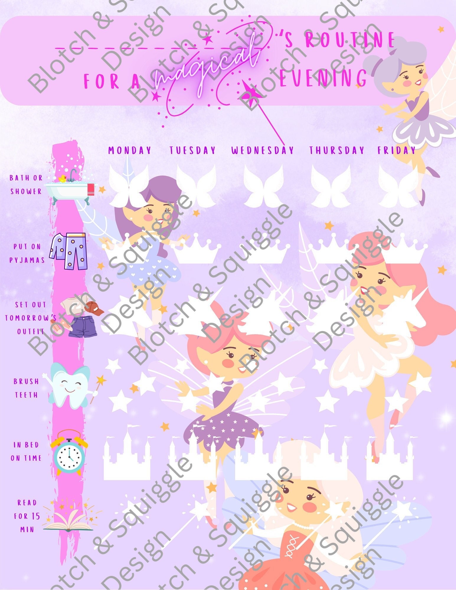 Simple Kids Evening Routine Chart Fairies - Etsy