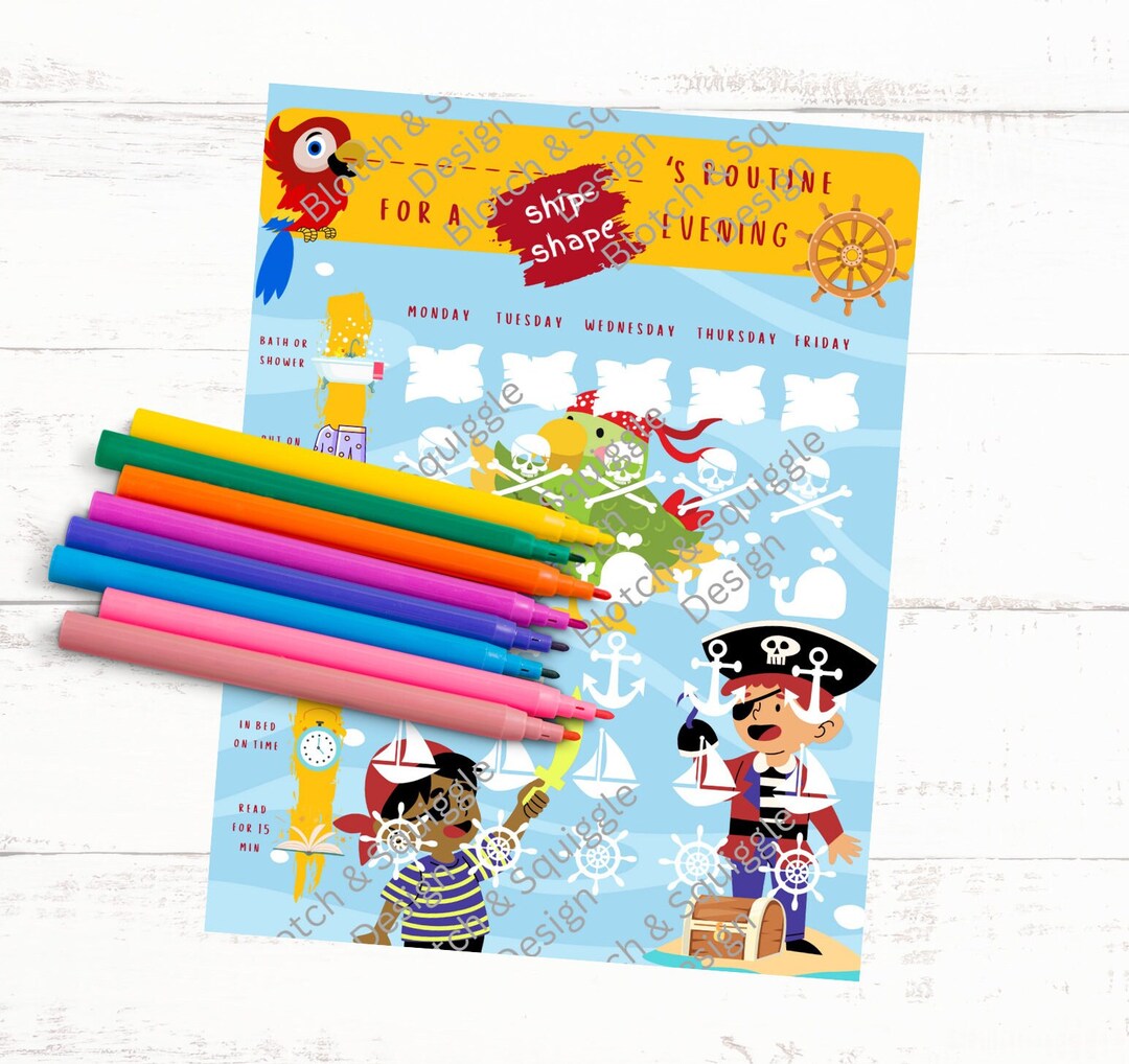 Simple Evening Routine Chart for Kids Pirates - Etsy Canada