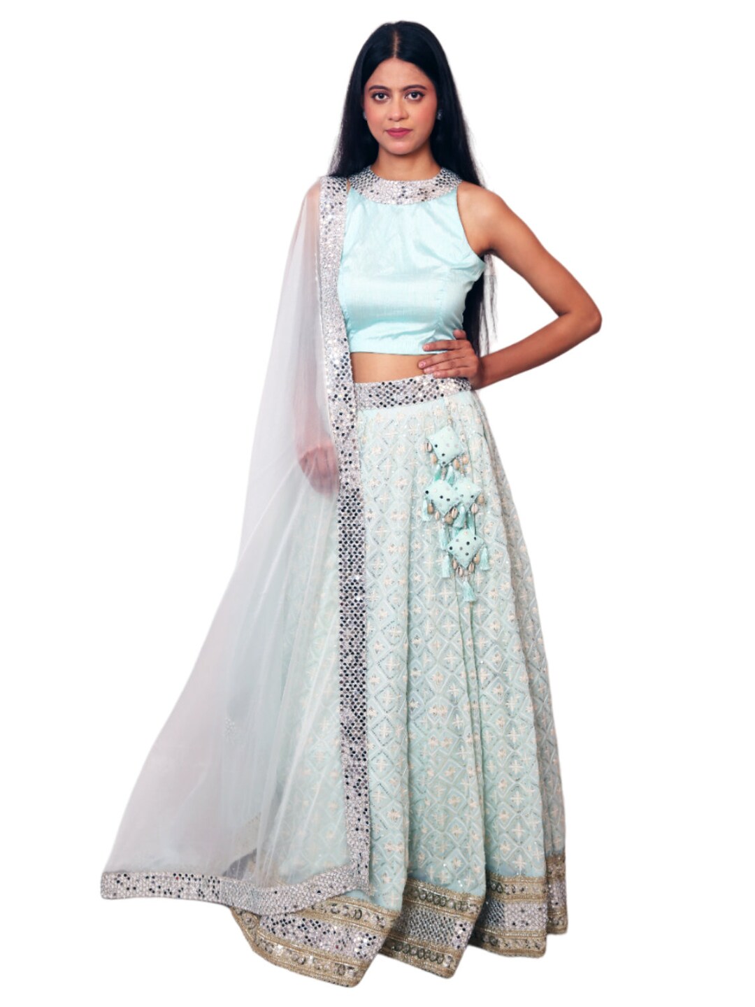 Ice Blue Georgette Lehenga Set Raw Silk Designer Blouse With - Etsy