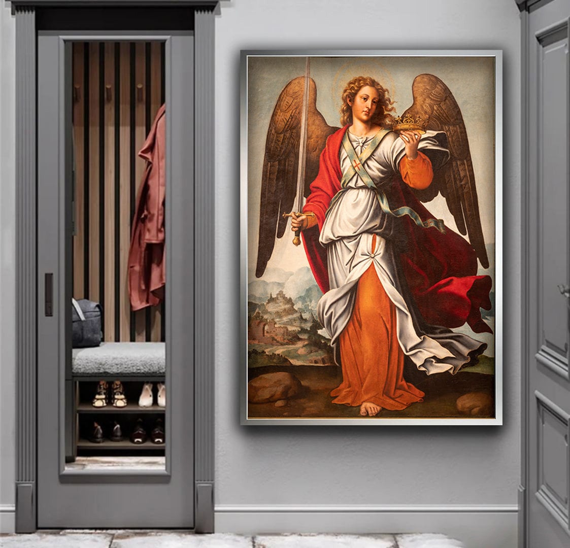 Archangel Michael With Sword and Crown Canvas Print, Guardian Angel ...