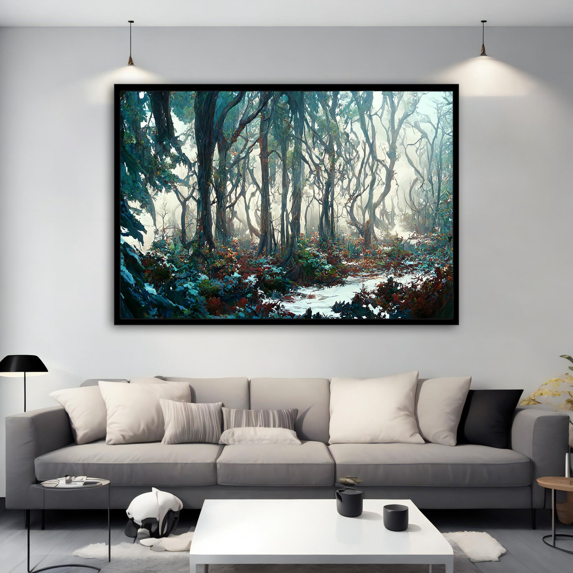 Foggy Forest Landscape Canvas Painting, Forest Landscape Canvas Wall ...