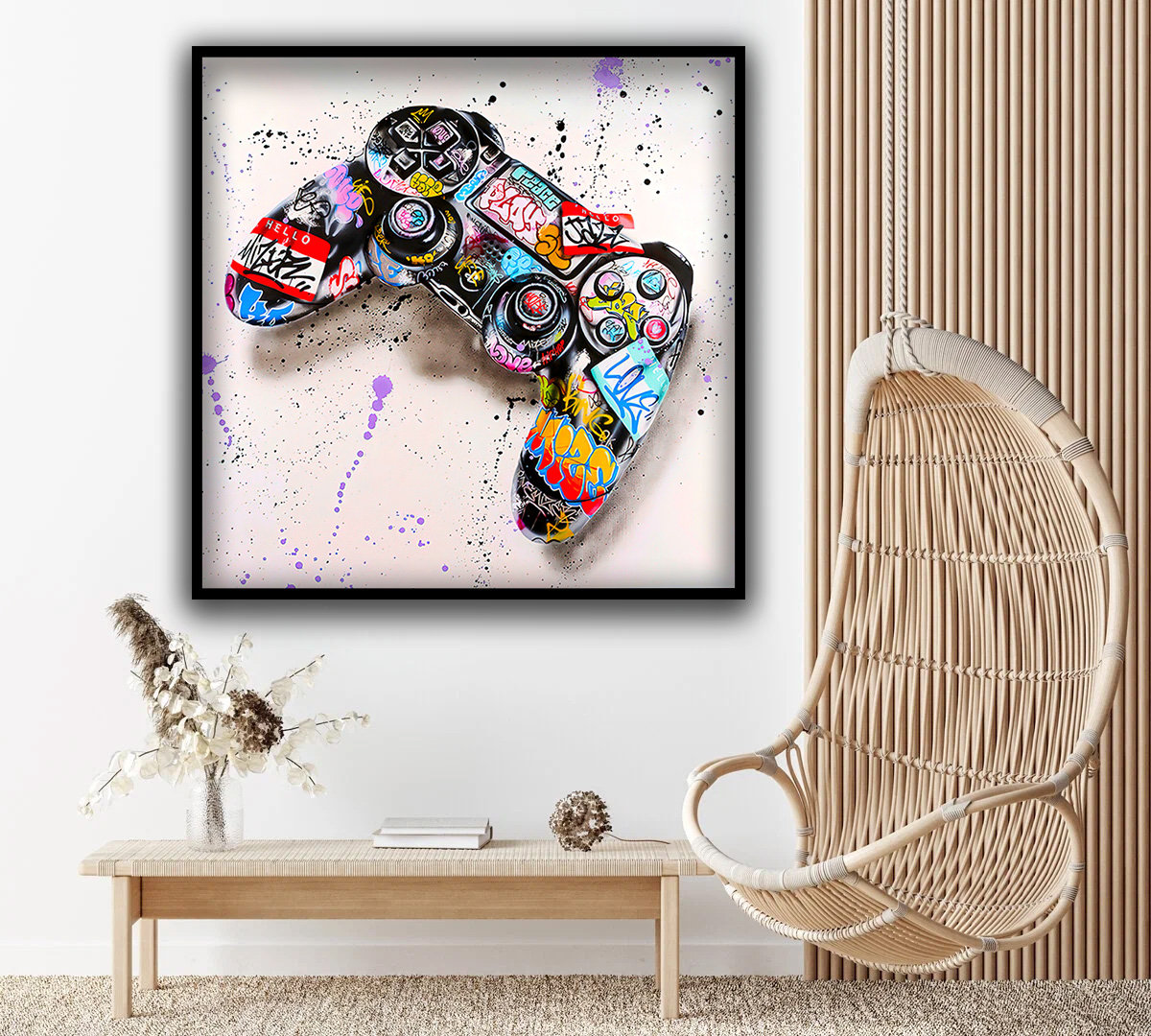 Graffiti Game Console Canvas Painting, Graffiti Joystick Canvas Print ...