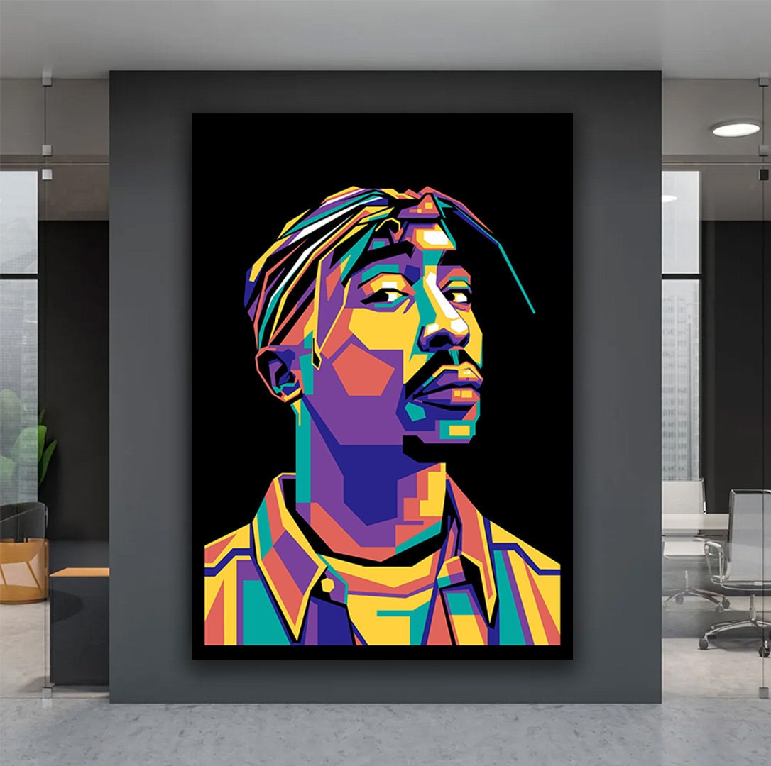 Tupac Shakur Canvas Portrait, Colorful Tupac Shakur Canvas Print, Hip ...