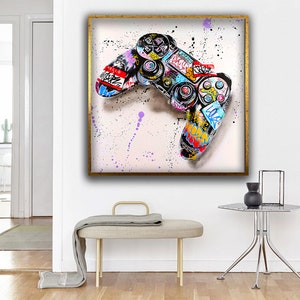 Graffiti Game Console Canvas Painting, Graffiti Joystick Canvas Print ...