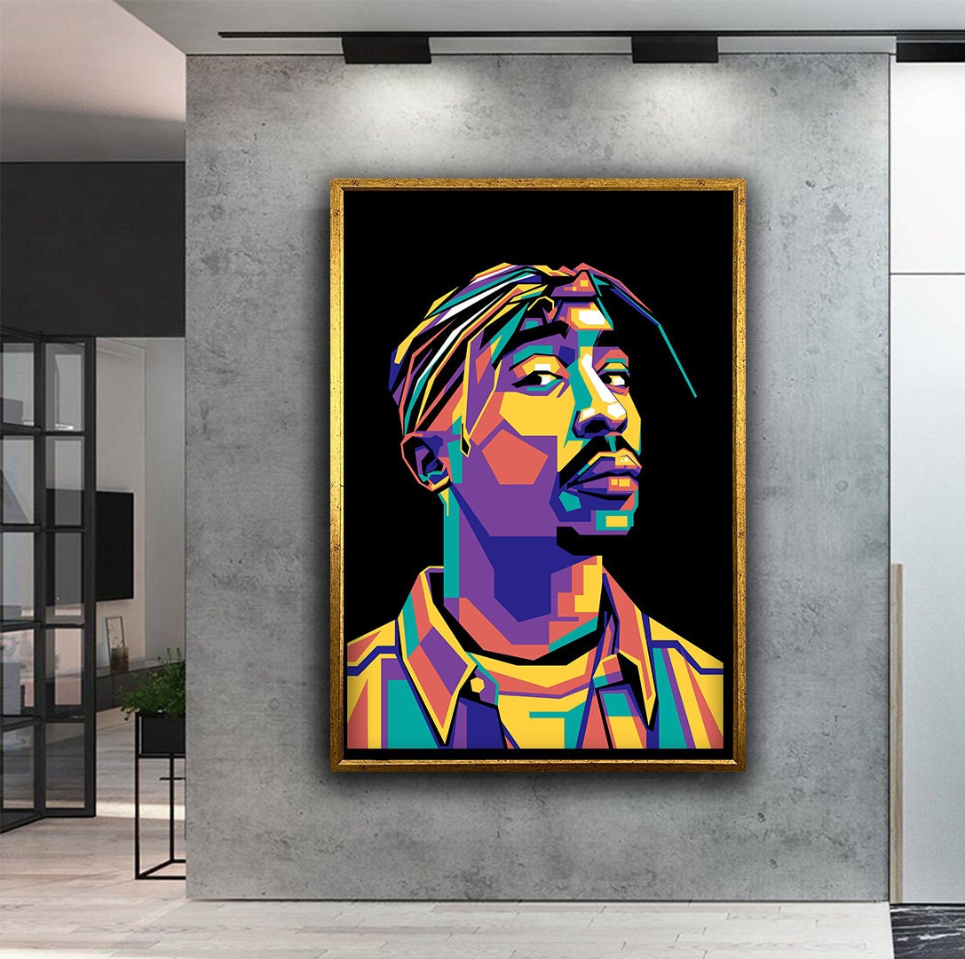 Tupac Shakur Canvas Portrait, Colorful Tupac Shakur Canvas Print, Hip ...