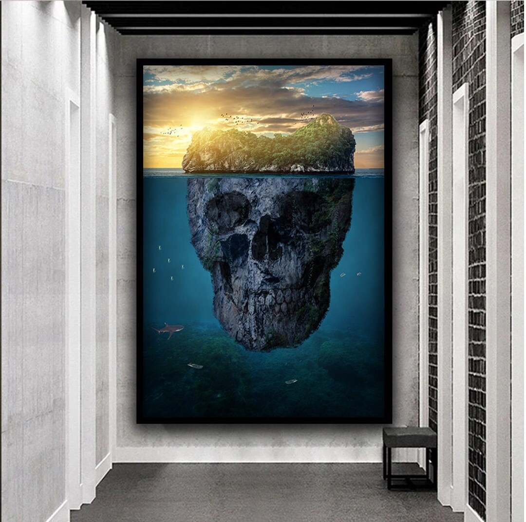 Skull Island Canvas Art, Skull Canvas Print, Ocean and Skull Wall Art ...
