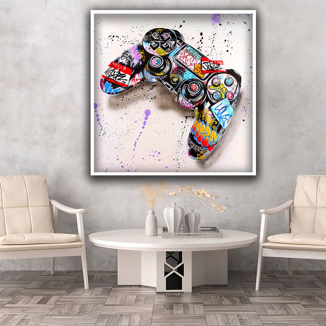 Graffiti Game Console Canvas Painting, Graffiti Joystick Canvas Print ...