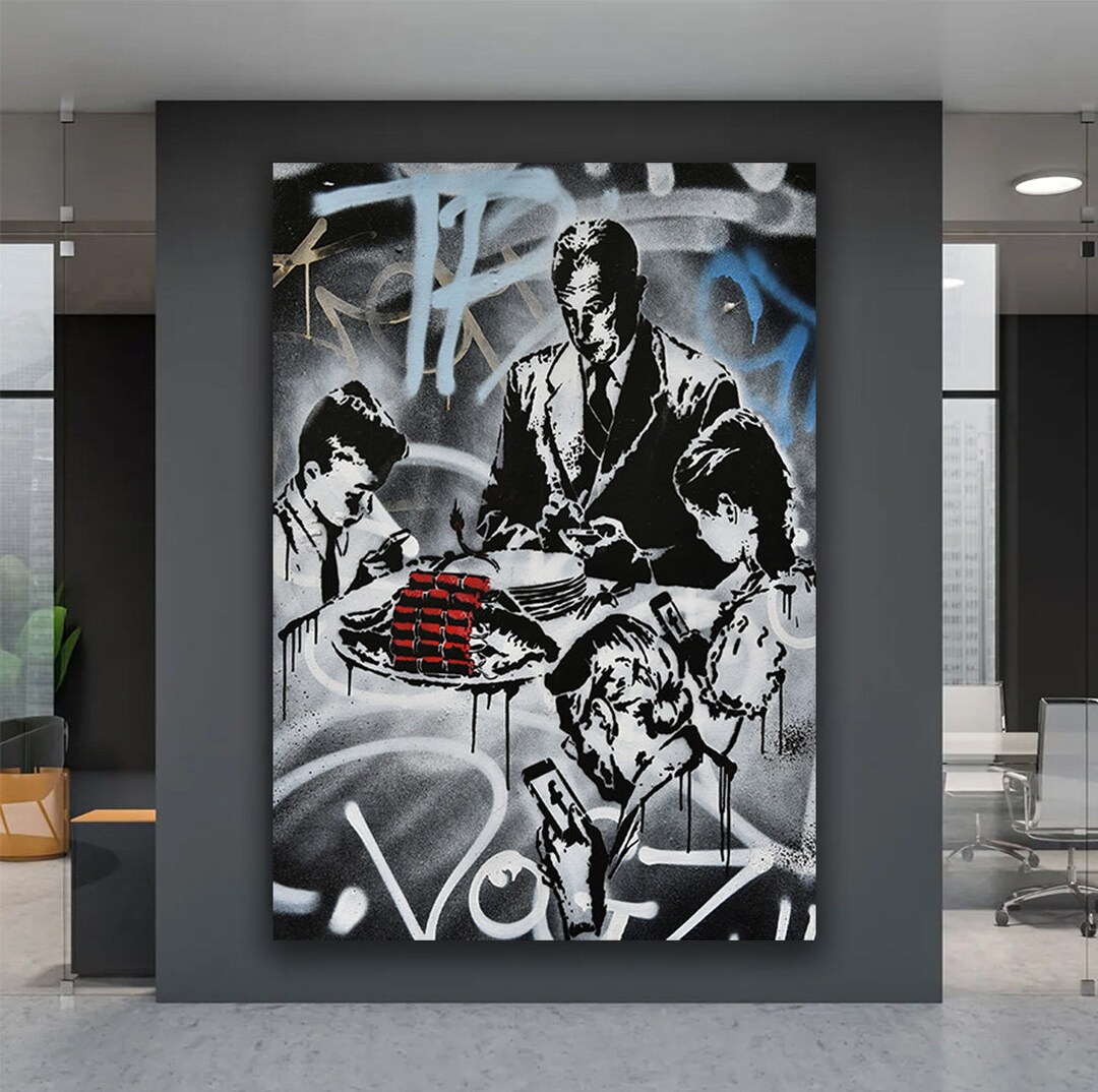 People Looking at the Phone Screen Canvas, Family Sitting at the Dining ...