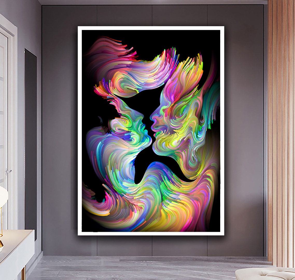 Abstract Couple Kissing Love Painting Colorful Couple in Love - Etsy