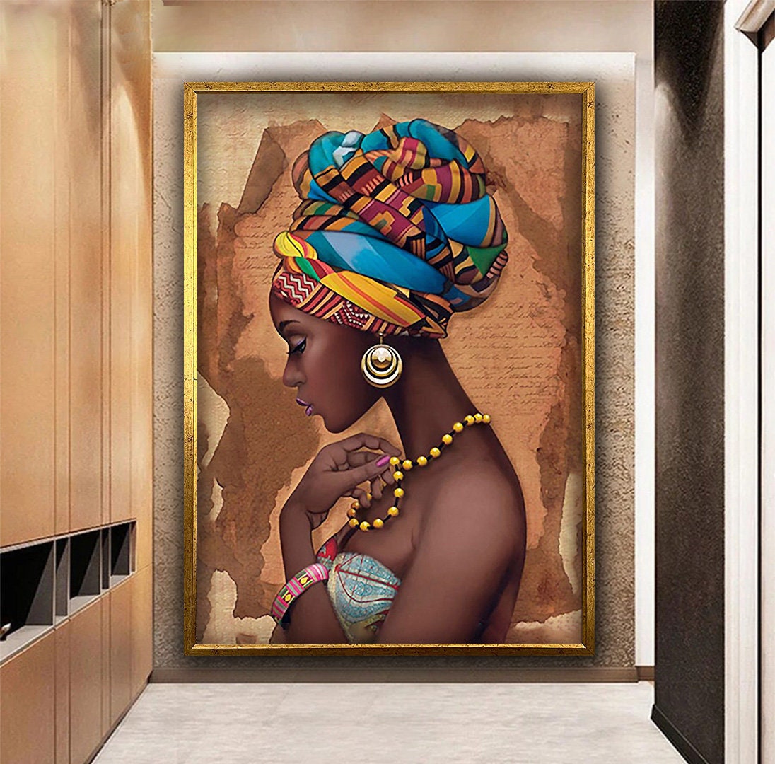 African Woman Canvas Art, African Wall Decor, Black Woman Canvas Print, Ethnic Woman Painting ...