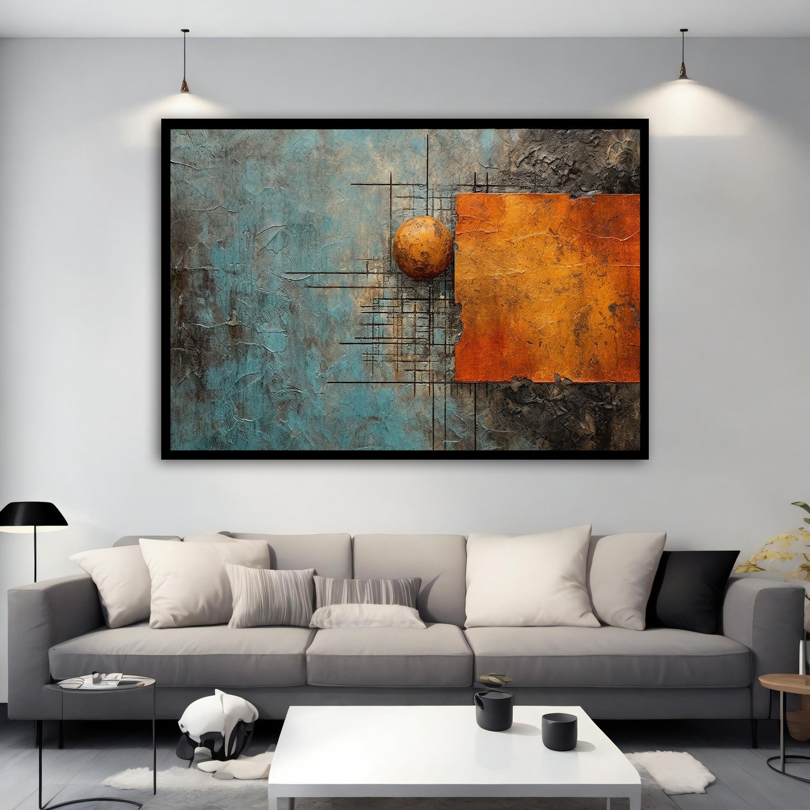Orange and Blue Abstract Canvas Print, Abstract Art, Orange and Blue ...