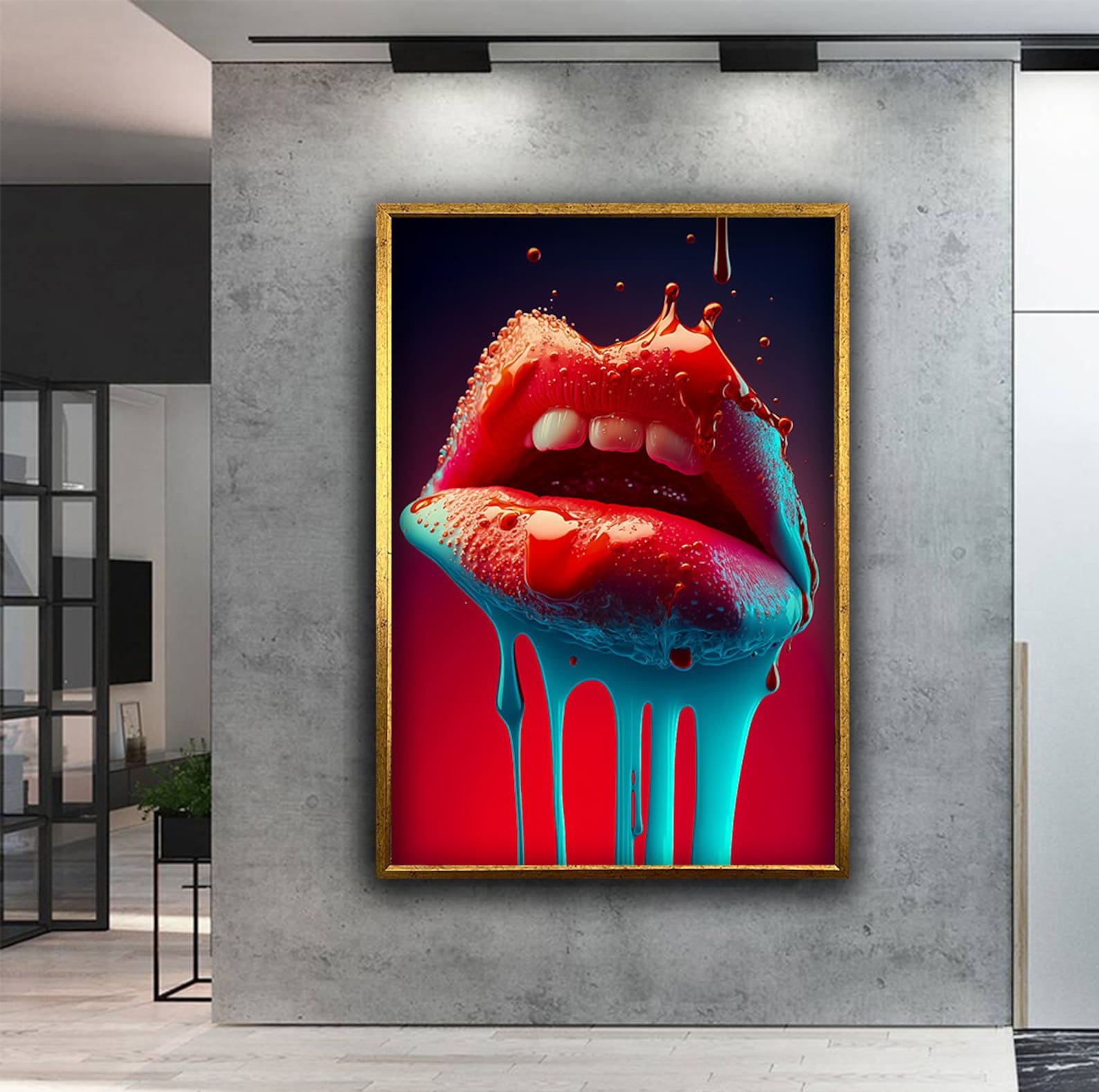 Red Lip Canvas Painting, Lips With Red Lipstick Wall Art, Lips Canvas ...