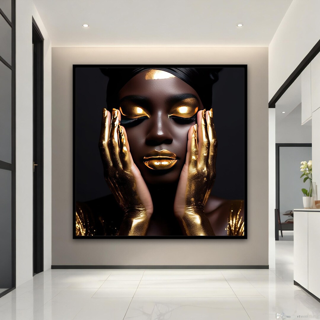 Ethnic Black Women Wall Art, African Woman Wall Art, Woman Wall Art, Ethnic Poster, Gold and ...