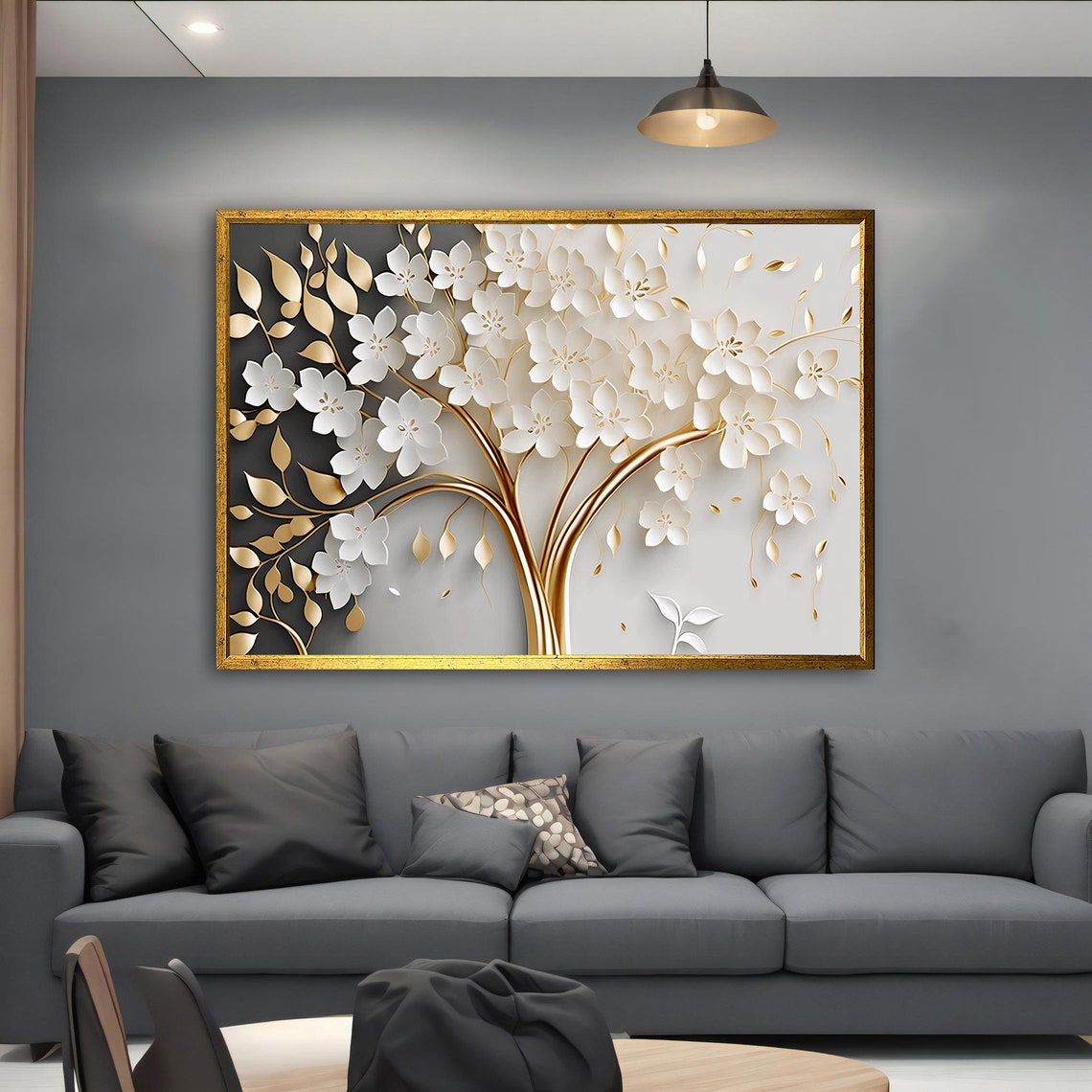 Gold and White Flower Canvas Art, Flowers Canvas Painting, Floral Wall Decor, Flower Canvas ...