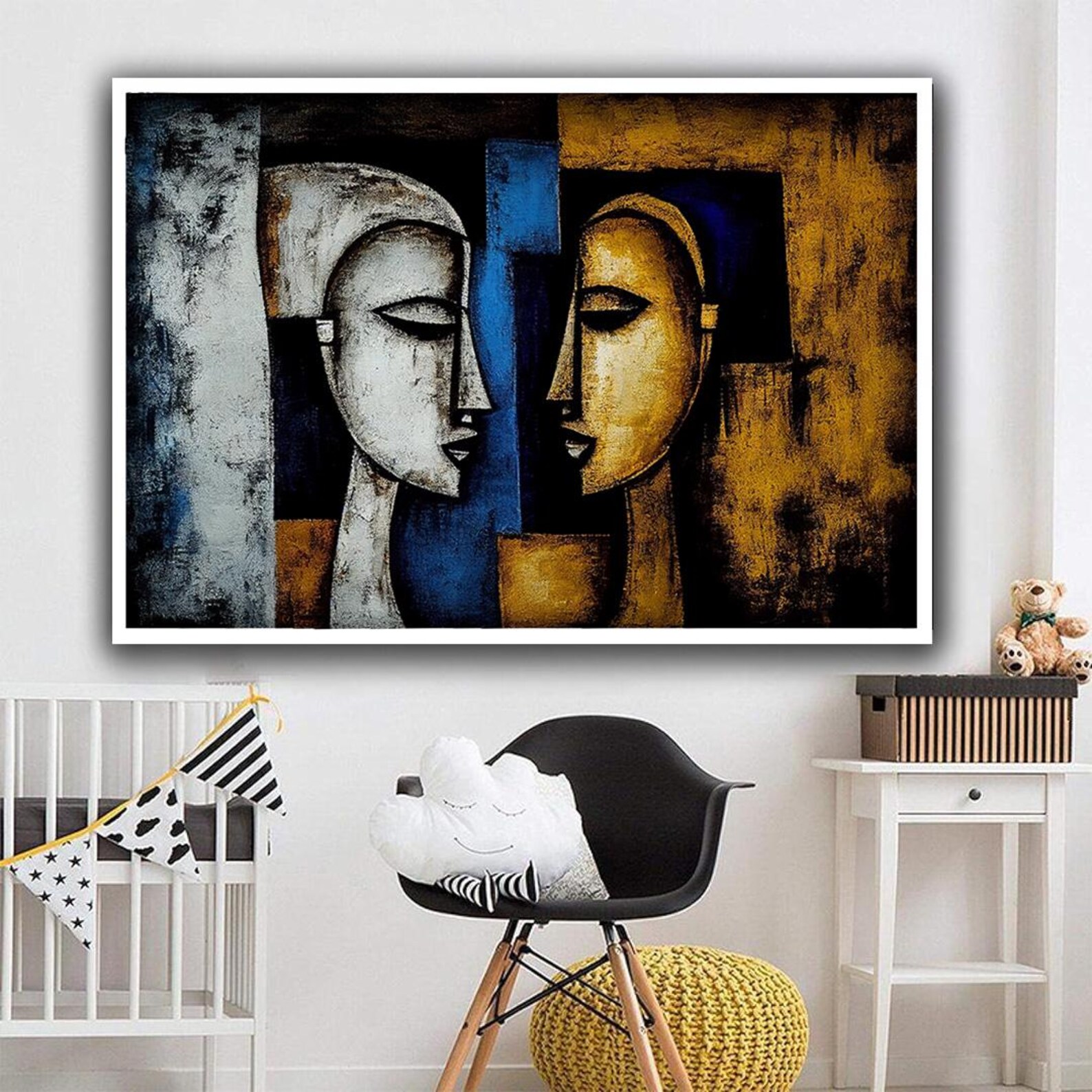 Cubist Portrait Art, Geometric Faces Canvas Art, Geometric Art Decor ...