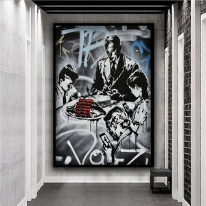 People Looking at the Phone Screen Canvas, Family Sitting at the Dining ...