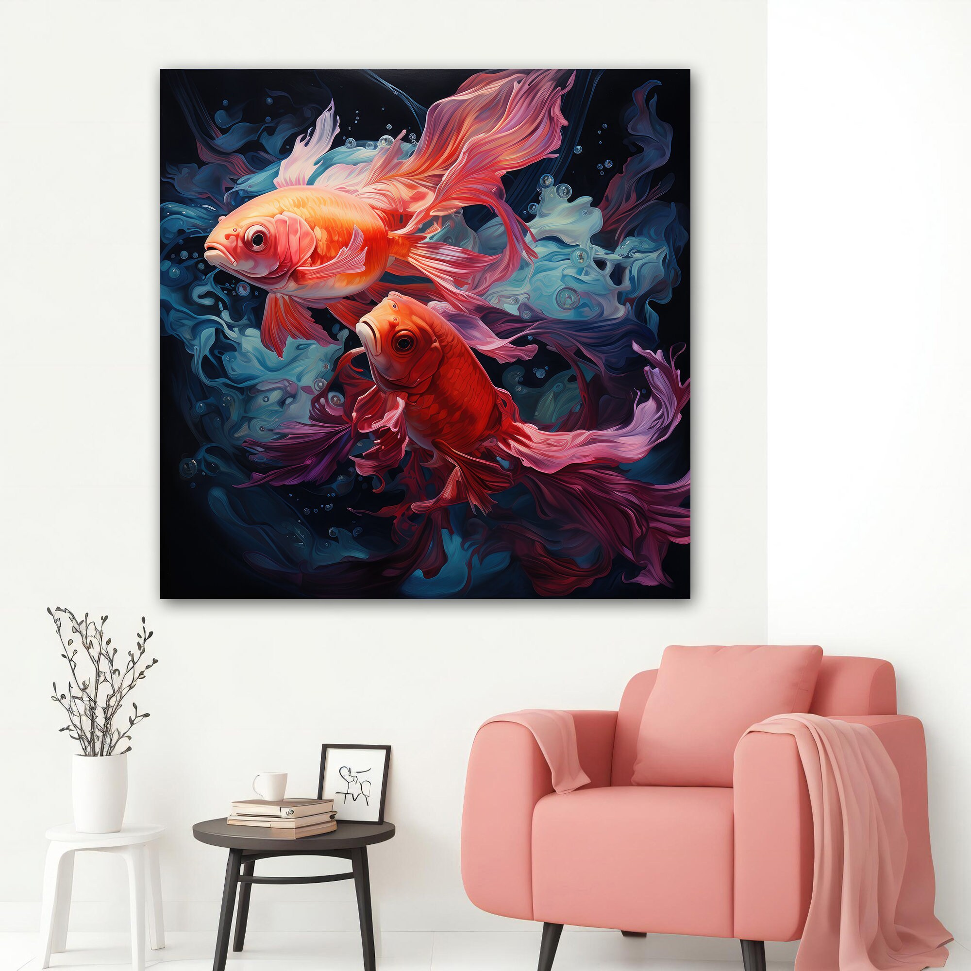 Koi Fish Canvas Painting, Koi Fish Wall Art, Koi Fish Poster ...