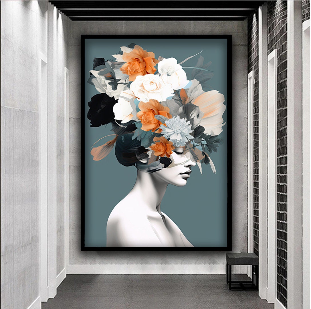 Flower Head Canvas Painting, Beautiful Woman in Flower Canvas Art ...