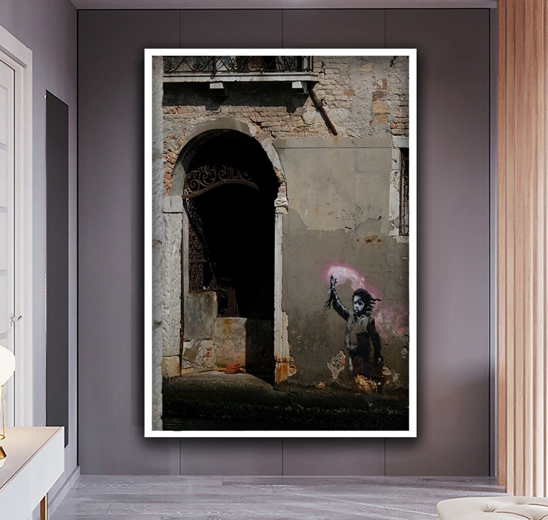 Torch Bearing Boy Banksy Canvas Art, Banksy Child Art Print, Urban ...