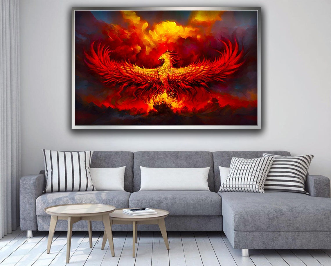 Phoenix Rebirth Canvas Art, Phoenix in Flames Canvas Painting, Phoenix ...