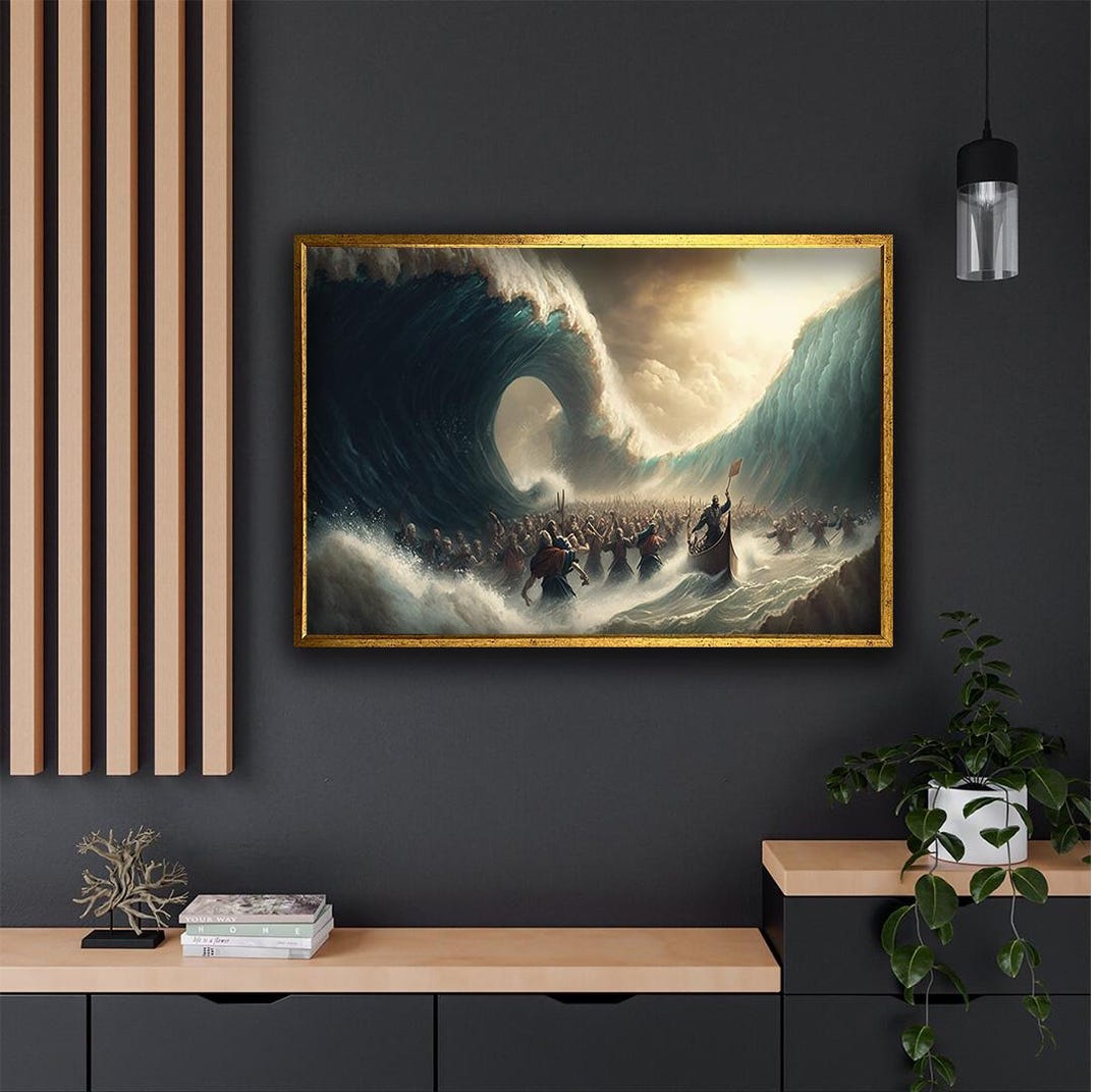 Moses Parting the Red Sea Canvas Art, Modern Bible Poster ...