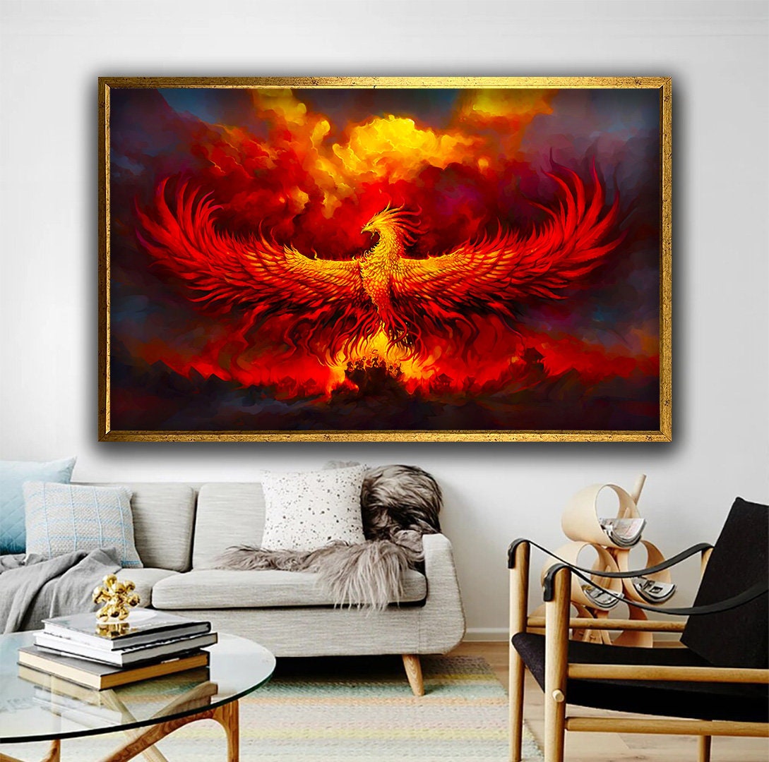 Phoenix Rebirth Canvas Art, Phoenix in Flames Canvas Painting, Phoenix ...
