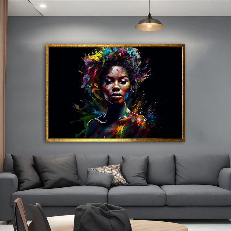 Black Woman Canvas Art, African Woman Face Wall Art, Colorful Black Woman Canvas Painting, Black ...