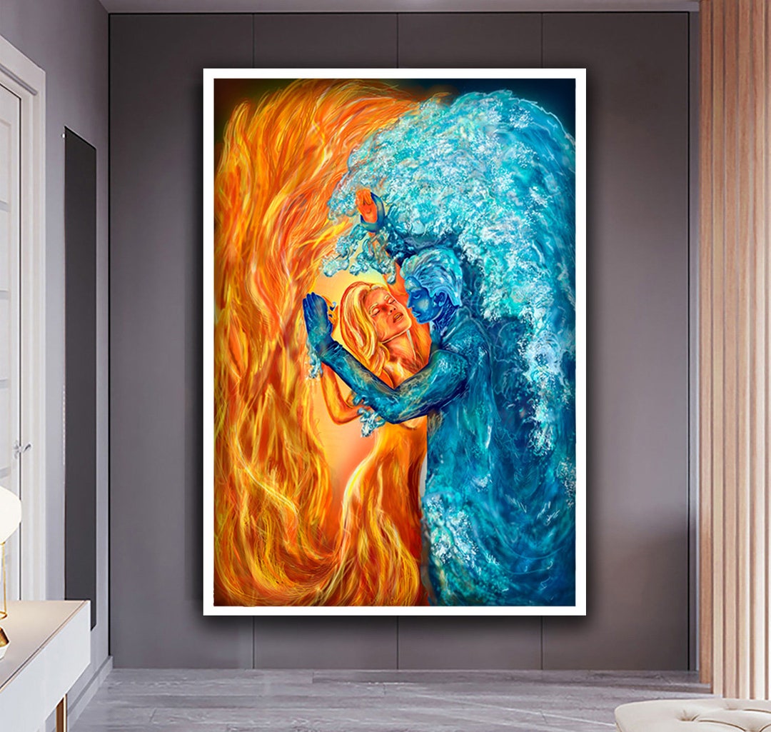 Fire and Water Couple Wall Art, the Love of Fire and Water Canvas Print ...