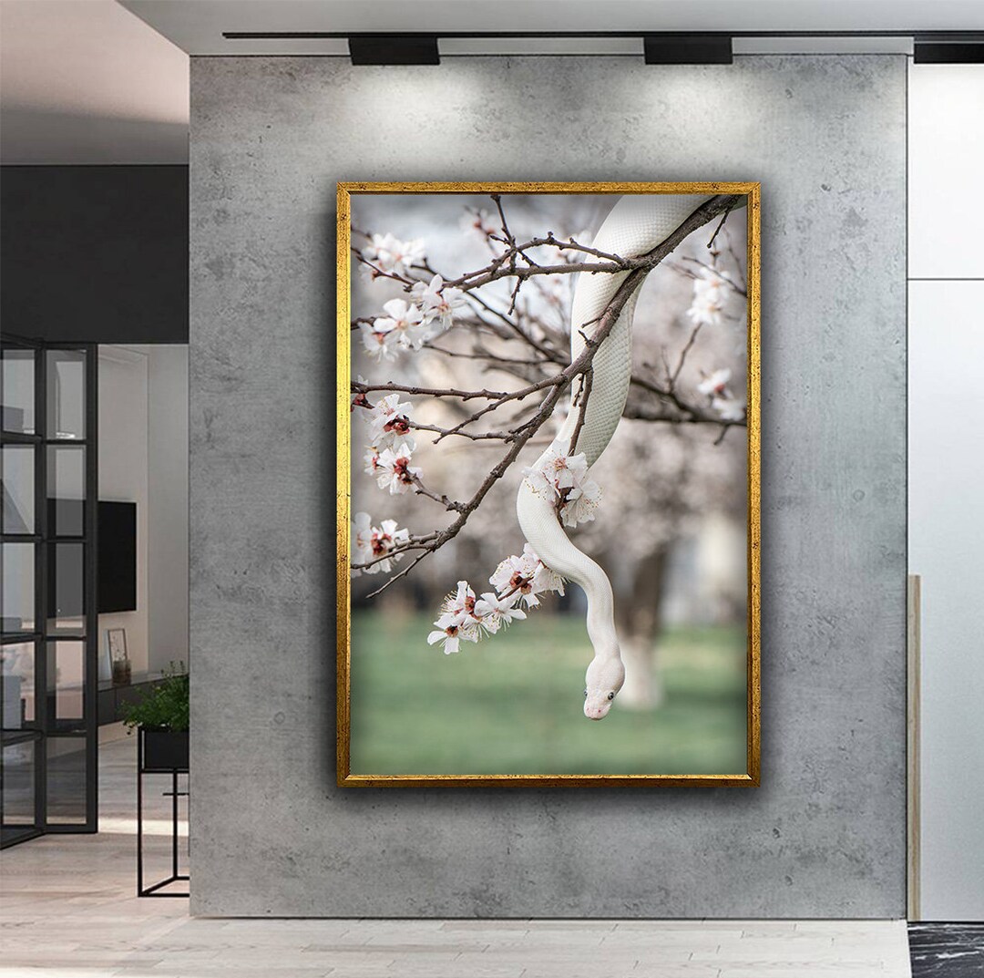 White Snake Canvas Print, Snake on a Tree Branch Wall Art, Snake Canvas ...