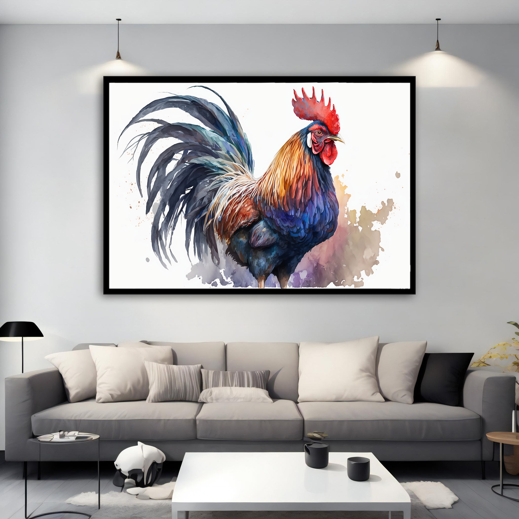 Rooster Canvas Painting, Stunning Rooster Canvas Wall Art, Watercolor ...