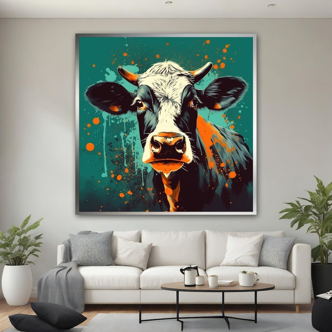 Cow Canvas Painting, Colorful Cow Wall Art, Modern Cow Poster, Cow ...