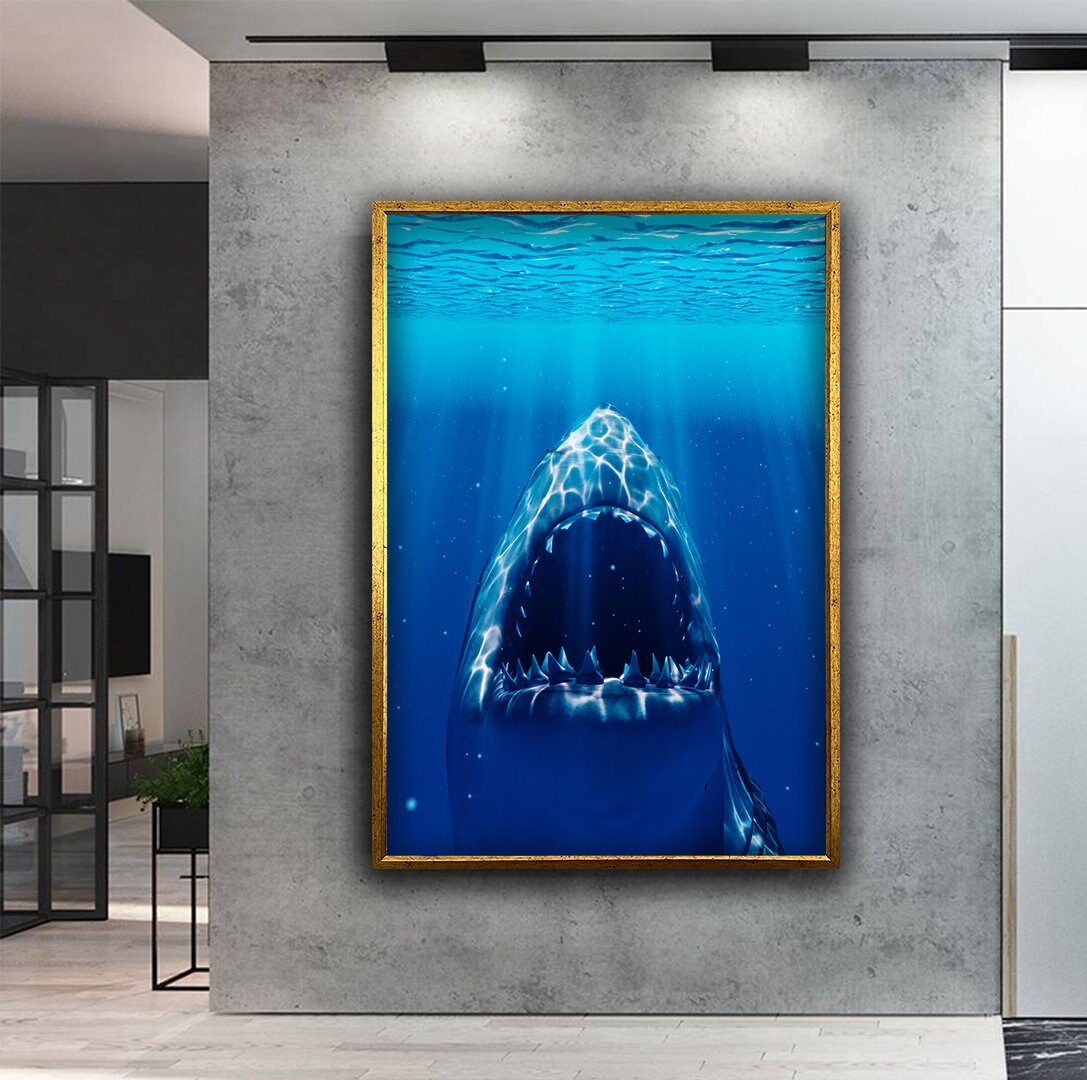 Shark Canvas Print , Shark Wall Decor, Shark Open Mouth Poster on ...